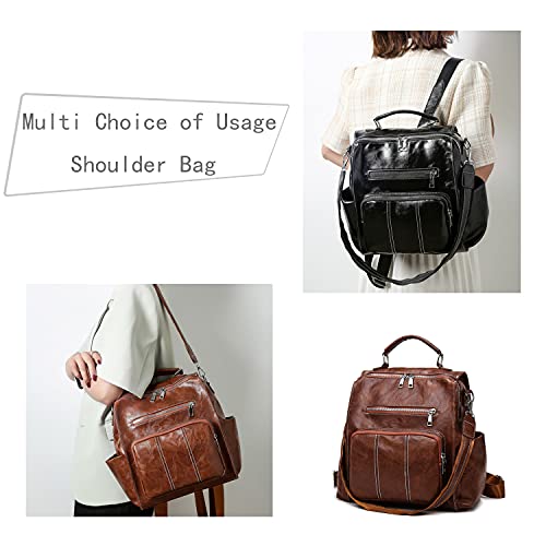 Generic Leather Backpack Purse for Women Brown Trendy Vintage Bag Woman Fashion Travel Satchel Handbag Large Capacity Backpacks, BP-012-Brown, 25x30x16