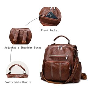 Generic Leather Backpack Purse for Women Brown Trendy Vintage Bag Woman Fashion Travel Satchel Handbag Large Capacity Backpacks, BP-012-Brown, 25x30x16