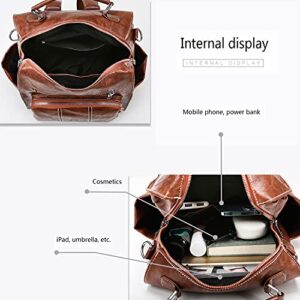 Generic Leather Backpack Purse for Women Brown Trendy Vintage Bag Woman Fashion Travel Satchel Handbag Large Capacity Backpacks, BP-012-Brown, 25x30x16