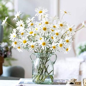 amyhomie artificial flowers,10 pcs silk daisy, artificial gerber daisy for home decoration, fake wildflowers spring flowers for wedding decoration(milk white)