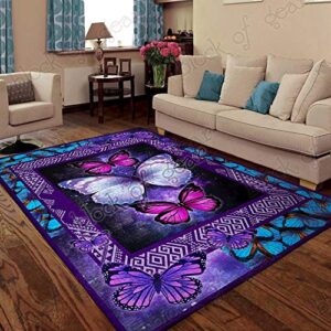 Area Rug-Beautiful Purple Butterfly Living Room Rug THH1250, 5' x 8' Fluffy Carpets for Bedroom Shaggy Floor Modern Rug Home Decor Mats