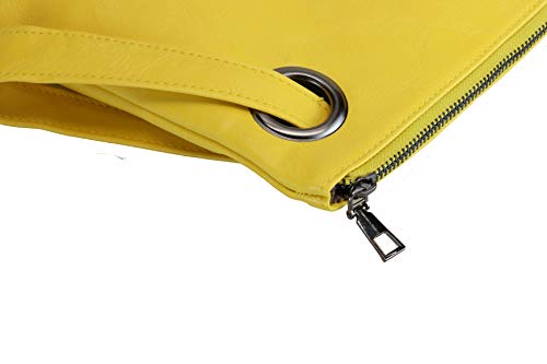 AMAZE Womens Oversized Clutch Bag Large PU Leather Pouch Evening Handbags Envelope Purse with Wristlet Shoulder Lady (Yellow)