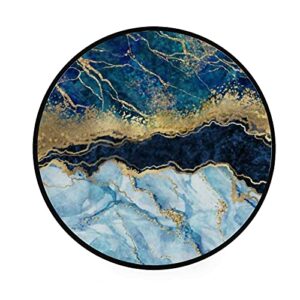 blue marble gold foil glitter illustration round area rug circle floor mat polyester carpet ultra soft comfort nonslip machine washable for indoor living room bedroom home decor