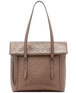 calvin klein aurora tote, taupe emboss