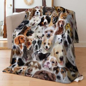 large fleece throw blanket for couch sofa, fuzzy soft cozy blankets and throws warm lightweight plush lap blanket for women men, 50 x 60 inches, cute dogs pattern