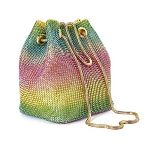 Ayliss Women's Full Rhinestones Bucket Bag Mini/Small Crossbody Shoulder Evening Shinny Bling Clutch Purse Bucket Handbag (Rainbow(Mini))