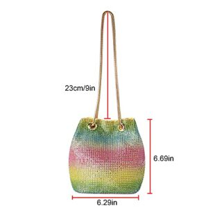 Ayliss Women's Full Rhinestones Bucket Bag Mini/Small Crossbody Shoulder Evening Shinny Bling Clutch Purse Bucket Handbag (Rainbow(Mini))