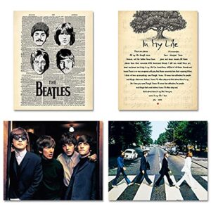 rock band poster – set of 4 panels unframed vintage canvas prints cool wall art 8*10″ music posters band posters dictionary inspirational wall art beatles gifts for men women music and rock n roll fans