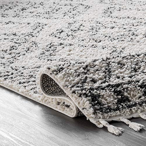 nuLOOM Vasiliki Moroccan Tribal Shag Area Rug, 2' 6" x 6', Off White