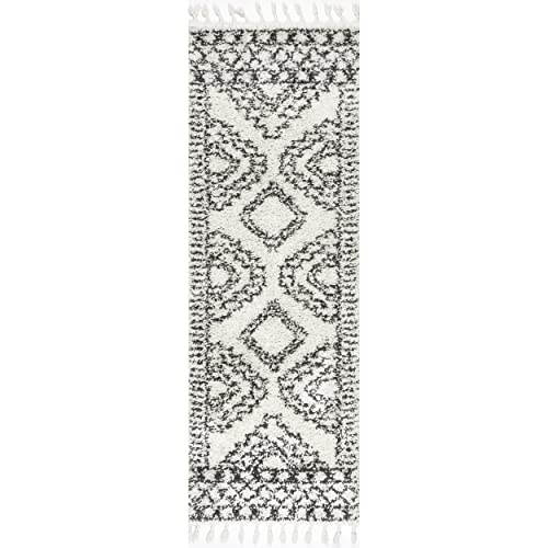 nuLOOM Vasiliki Moroccan Tribal Shag Area Rug, 2' 6" x 6', Off White