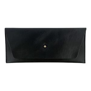 hide & drink, long utility pouch handmade from full grain leather – stylish wallet for carrying and storing cash, coins, cards – vintage, minimalist style clutch, makes a great gift (charcoal black)