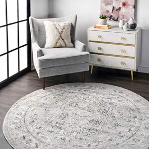 nuloom transitional medallion gena area rug, 6′ round, light grey