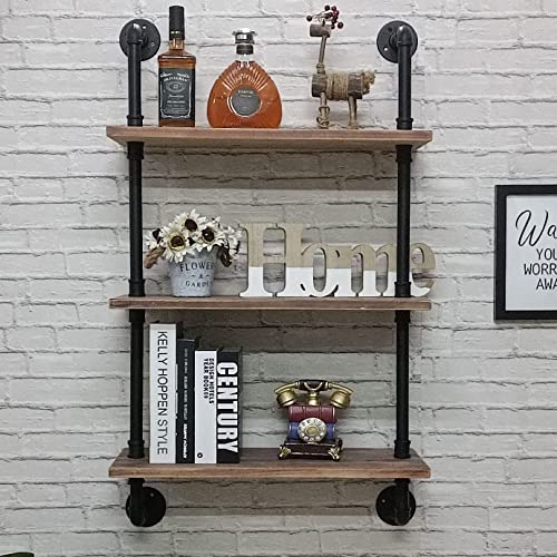 HDDFER Industrial Pipe Bathroom Shelves Shelving with Wood 24 Inch,Rustic Wall Shelves,Industrial Shelves Floating Pipe Shelves Over Toilet for Farmhouse Bathroom Shelves Pipe Wall Shelf Mounted