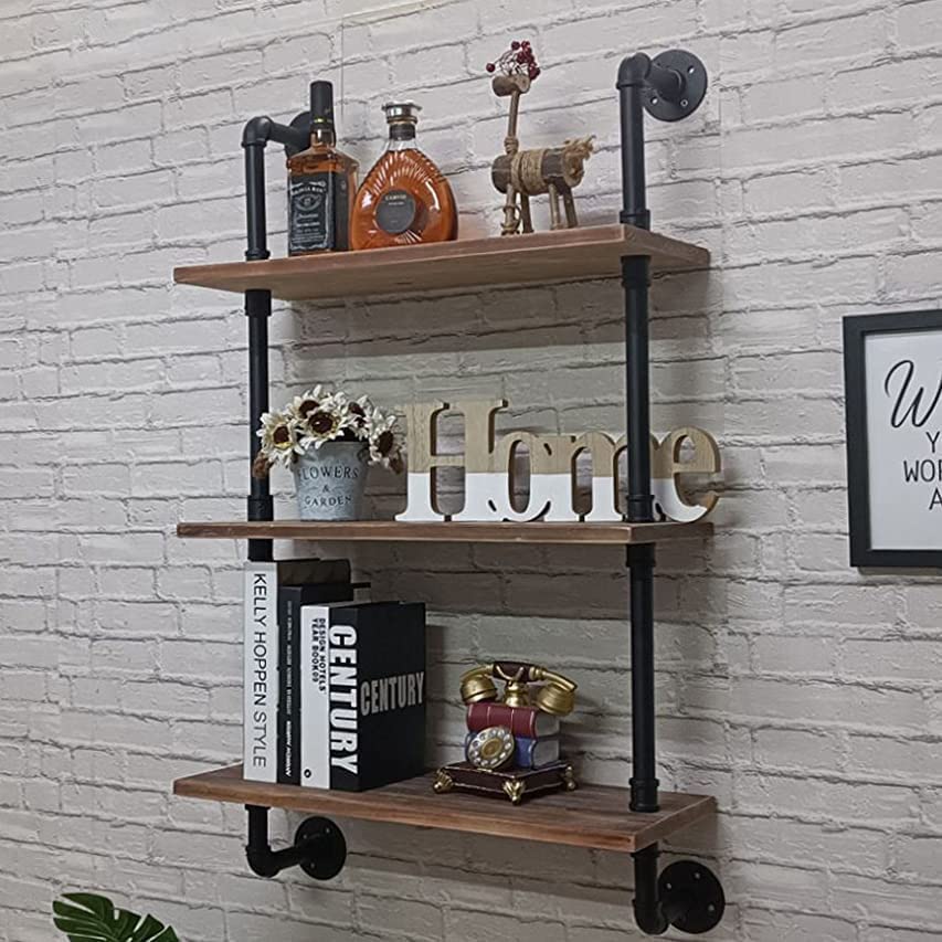 HDDFER Industrial Pipe Bathroom Shelves Shelving with Wood 24 Inch,Rustic Wall Shelves,Industrial Shelves Floating Pipe Shelves Over Toilet for Farmhouse Bathroom Shelves Pipe Wall Shelf Mounted