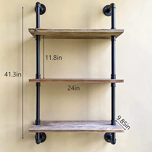 HDDFER Industrial Pipe Bathroom Shelves Shelving with Wood 24 Inch,Rustic Wall Shelves,Industrial Shelves Floating Pipe Shelves Over Toilet for Farmhouse Bathroom Shelves Pipe Wall Shelf Mounted