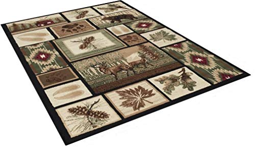 Champion Rugs Cabin Style Area Rug Rustic Western Country Bear Elk Deer Bear Wildlife Lodge Native American Design (5’ 3” X 7’ 5”)