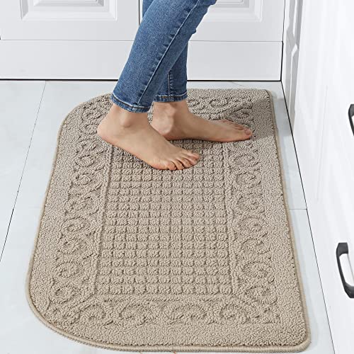 39x20inch Anti Fatigue Kitchen Rug Mats are Made of 100% Polypropylene Half Round Rug Cushion Specialized in Anti Slippery and Machine Washable,Beige