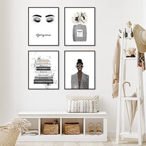 Glam Gray Fashion Wall Decor Girls Room Decor Wall Art Silver Perfume Book High Heels Posters Prints Bedroom Decor for Women (11x14in Unframed)