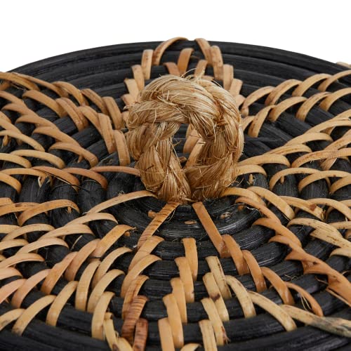 Boho Handwoven Rattan Storage Basket with Lid, Natural and Black