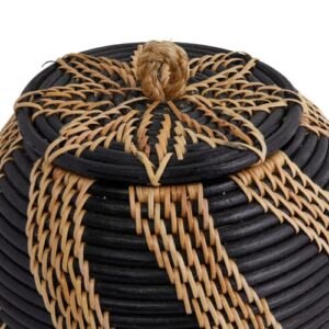 Boho Handwoven Rattan Storage Basket with Lid, Natural and Black