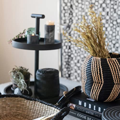 Boho Handwoven Rattan Storage Basket with Lid, Natural and Black