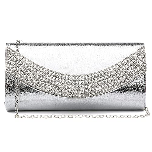 Dasein Womens Clutch Purses Rhinestone Evening Bags Formal Wedding Party Purse Prom Handbags (Silver)