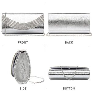 Dasein Womens Clutch Purses Rhinestone Evening Bags Formal Wedding Party Purse Prom Handbags (Silver)