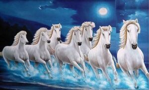 desirous white seven horses pictures perfect for vastu shastra 12 x 18” inch poster