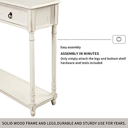 P PURLOVE Console Table Sofa Table with 3 Drawers Luxurious and Exquisite Design for Entryway with Projecting Drawers and Long Shelf (Antique White)