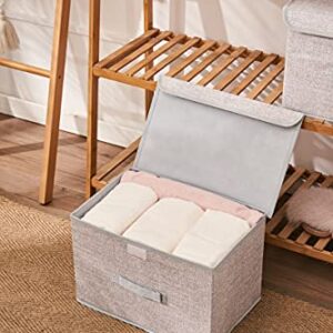 SamiTime Large Foldable Storage Orangizer Bins Boxes with Lids Cover, Fabric Storage Baskets Containers Cube with Cover for Home Bedroom Closet Office Nursery (Gray Linen)