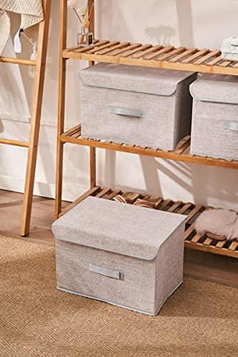 SamiTime Large Foldable Storage Orangizer Bins Boxes with Lids Cover, Fabric Storage Baskets Containers Cube with Cover for Home Bedroom Closet Office Nursery (Gray Linen)