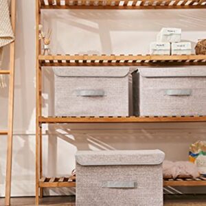 SamiTime Large Foldable Storage Orangizer Bins Boxes with Lids Cover, Fabric Storage Baskets Containers Cube with Cover for Home Bedroom Closet Office Nursery (Gray Linen)