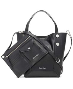 calvin klein quinn north/south mini tote crossbody, black/silver