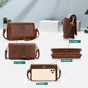 APHISON Multi-Function Small Crossbody Bags For Women,Cell Phone Shoulder Bag,Clutch Purse,RFID Wristlet Wallet,Card Holder Coffee