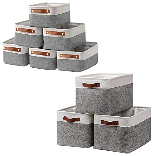 HNZIGE Storage Baskets for Organizing Fabric Baskets for Shelves, Closets, Laundry, Nursery, Decorative Baskets for Gifts Empty (White&Gray)