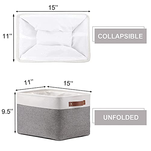 HNZIGE Storage Baskets for Organizing Fabric Baskets for Shelves, Closets, Laundry, Nursery, Decorative Baskets for Gifts Empty (White&Gray)