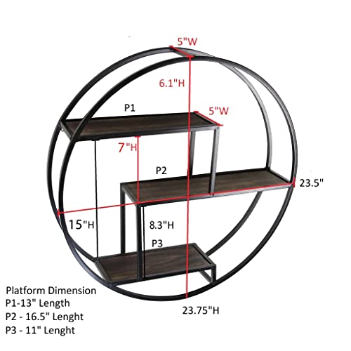 6 tier Black Round Floating Shelves, ABN5E094S-BLK