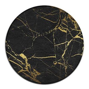 NiYoung Chic Black and Gold Marble Texture Round Area Rug for Bedroom, Living Room, Home, Kitchen/Memory Foam Ultra-Soft Spa Floor Mats Entrance Rug, Fast Dry Shaggy Carpet (36" Diameter)