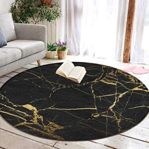 NiYoung Chic Black and Gold Marble Texture Round Area Rug for Bedroom, Living Room, Home, Kitchen/Memory Foam Ultra-Soft Spa Floor Mats Entrance Rug, Fast Dry Shaggy Carpet (36" Diameter)