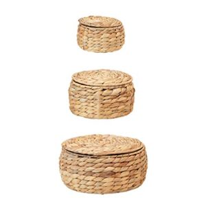 bloomingville water hyacinth lids, natural, set of 3 basket, 3