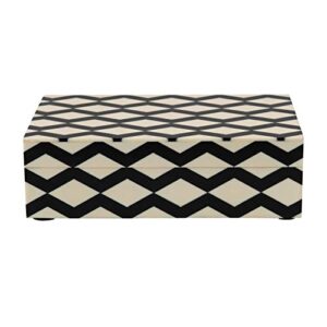 creative co-op resin & mdf lid & pattern inlay, black & white storage box