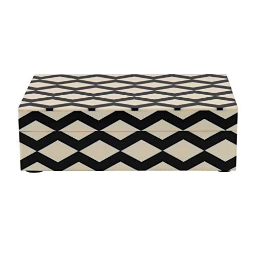 Creative Co-Op Resin & MDF Lid & Pattern Inlay, Black & White Storage Box