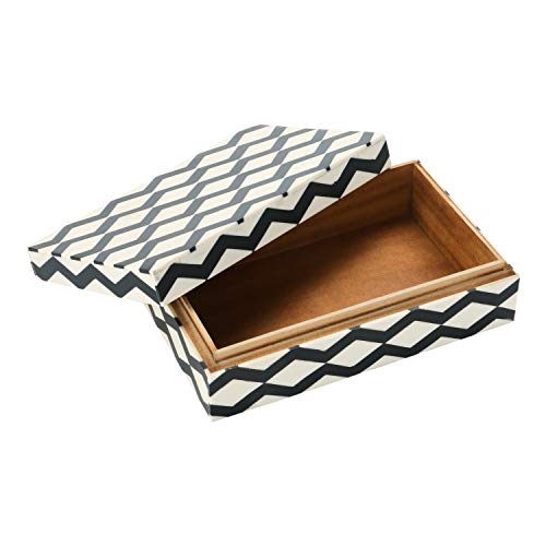 Creative Co-Op Resin & MDF Lid & Pattern Inlay, Black & White Storage Box