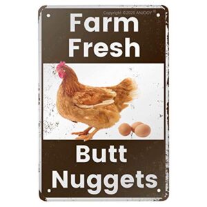 anjooy vintage metal tin sign – farm fresh butt nuggets -chicken egg sale market farm barn bathroom yardr themed gifts rustic poster art retro decor 8×12 inch