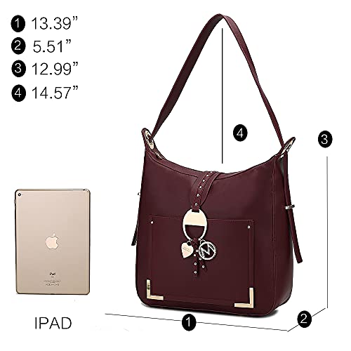 MKF Hobo Bag for Women – PU Leather Shoulder Purse Pocketbook Fashion – Top Handle Multi Pocket Handbag Taupe