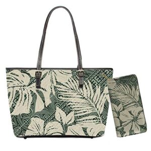 stuoarte green wallets women leather purse tropical flowers leaves pattern shoulder bags, travel money bag clip zipper handbags girls party clutch bags water resistant tote bag