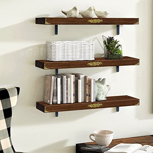 FesGif 36 Inch Floating Shelves for Wall Set of 2 Rustic Wood Wall Decor Storage Shelves Farmhouse Floating Wood Shelf Organizer Hanging Shelving for Kitchen Bedroom Bathroom Light Brown, 36’’ X 5.5’’