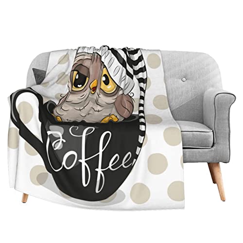 Cute Cartoon Owl Cup of Coffee Flannel Fleece Throw Blanket Living Room/Bedroom/Sofa Couch Warm Soft Bed Blanket for Kids Adults All Season 50x60 inch