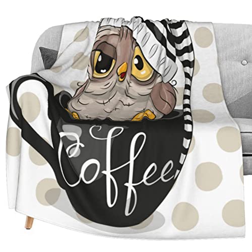 Cute Cartoon Owl Cup of Coffee Flannel Fleece Throw Blanket Living Room/Bedroom/Sofa Couch Warm Soft Bed Blanket for Kids Adults All Season 50x60 inch