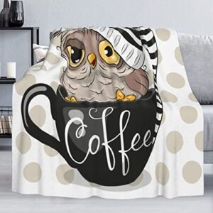 Cute Cartoon Owl Cup of Coffee Flannel Fleece Throw Blanket Living Room/Bedroom/Sofa Couch Warm Soft Bed Blanket for Kids Adults All Season 50x60 inch